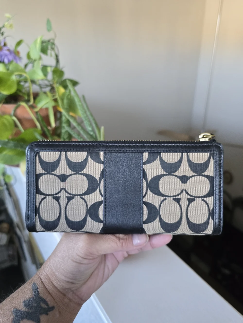 Coach | Bags | Coach C Signature Stripe Black And Tan Canvas And ...